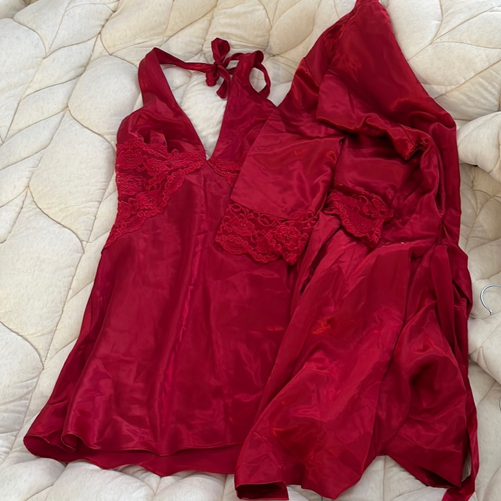 Fredericks Of Hollywood Red Baby Doll And Robe Set - Gem